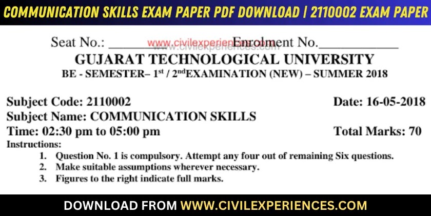 DOWNLOAD BE 2nd SEM Communication Skills GTU Paper 2110002 SUMMER 2018 ...