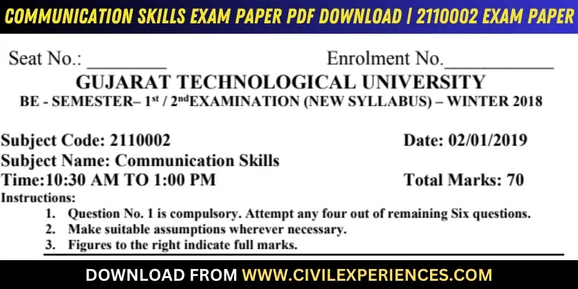 DOWNLOAD BE 2nd SEM Communication Skills GTU Paper 2110002 WINTER 2018 ...