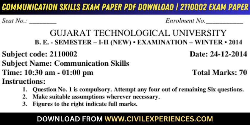 DOWNLOAD BE 2nd SEM Communication Skills GTU Paper 2110002 WINTER 2014 ...