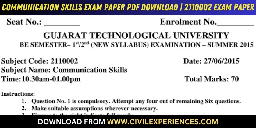 DOWNLOAD BE 2nd SEM Communication Skills GTU Paper 2110002 SUMMER 2015 ...